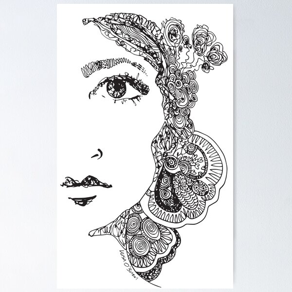"Funky zentangle half face" Poster for Sale by Leisa O'Brien | Redbubble