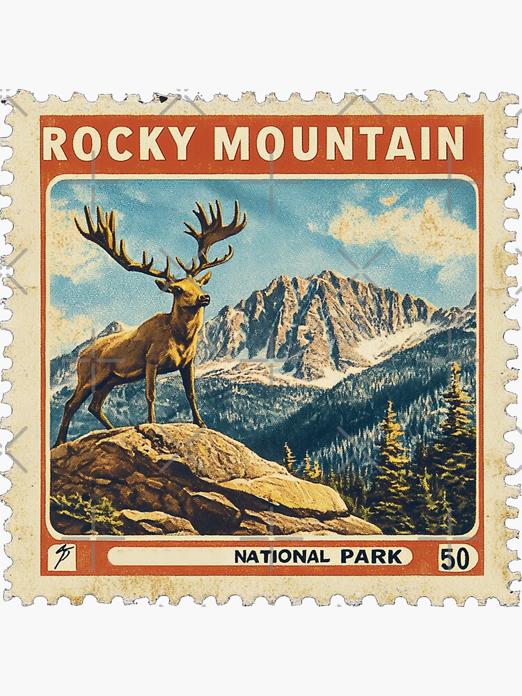 "Vintage Rocky Mountain National Park Stamp Design" Sticker for Sale by ...