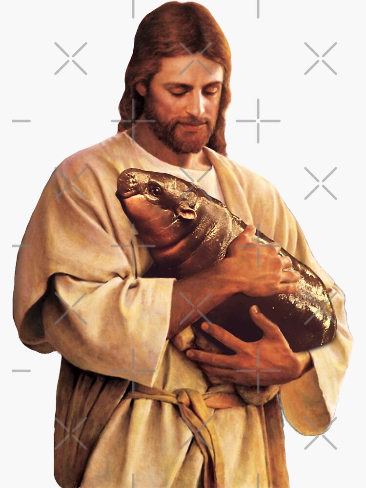 "Jesus holding Moo Deng" Sticker for Sale by FASLab | Redbubble