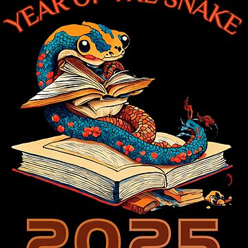"Colorful vintage Snake reading a book 2-Year of the Snake 2025 ...