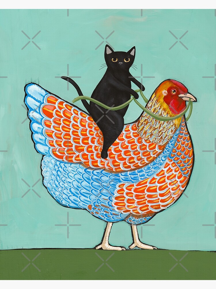 "Chicken Ride Wyandotte and Black Cat" Poster for Sale by kilkennycat ...