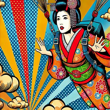"Geisha Skydiving – Vibrant Pop Art Adventure" Sticker for Sale by ...