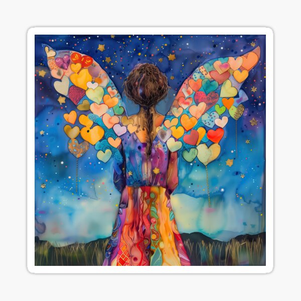 "Guardian Angel with Heart Wings" Sticker for Sale by IlluminatingJoy ...