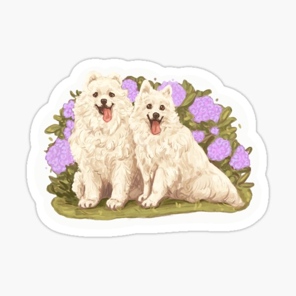 "Happy Samoyeds Purple Floral Painting" Sticker for Sale by ...