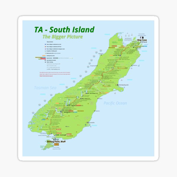 "Te Araroa South Island - TA New Zealand Map" Sticker for Sale by ...