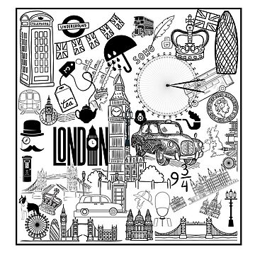 "London City Icons - Black & White Collage Design" Sticker for Sale by ...