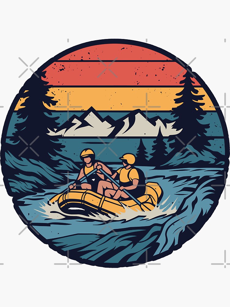 "Whitewater Rafting Vintage Sunset" Sticker for Sale by DamnGoodDesign | Redbubble