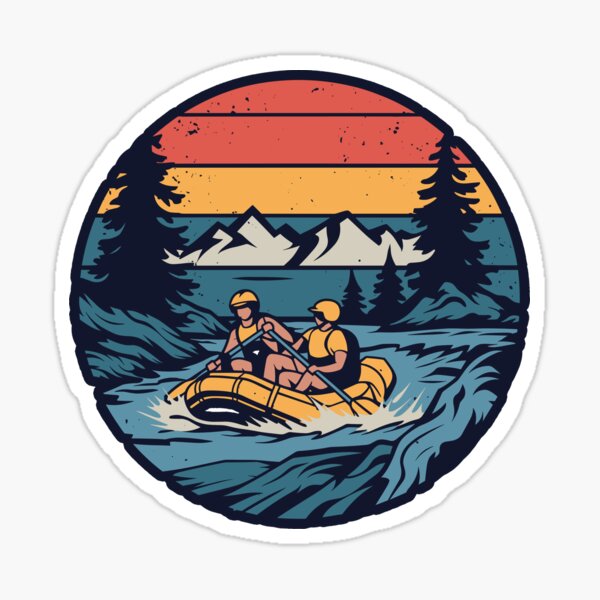"Whitewater Rafting Vintage Sunset" Sticker for Sale by DamnGoodDesign ...