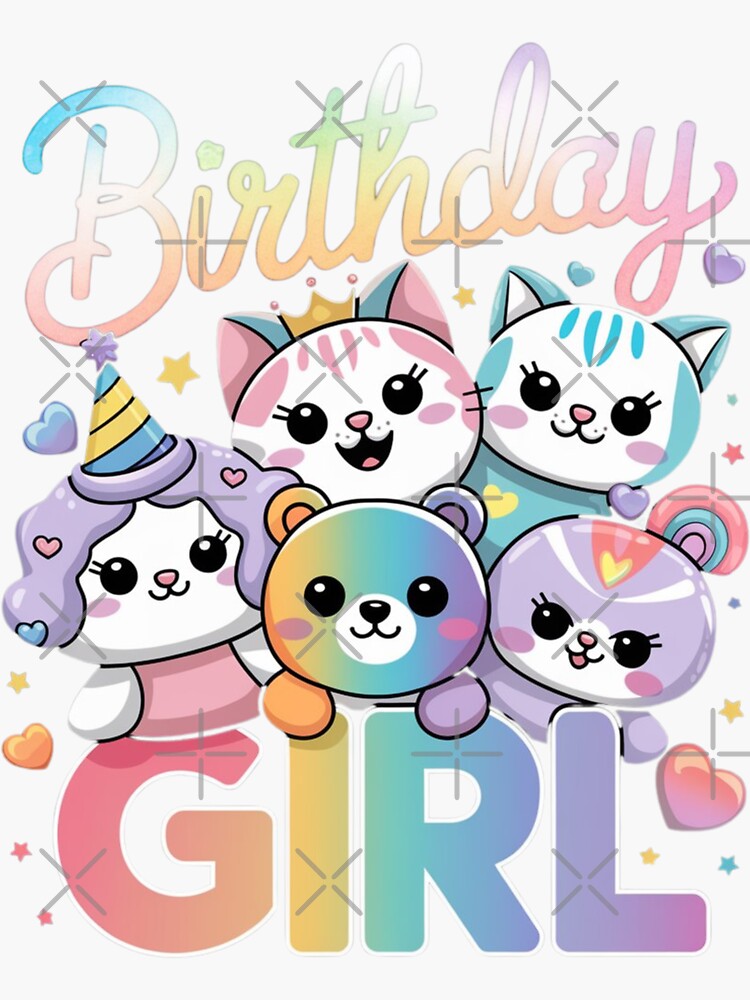 "Happy Birthday Girl Squish Squad Mallow Kids Birthday Girl" Sticker ...