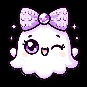 "Cute Winking Kawaii Ghost with Glamorous Bow - Adorable Pastel Cartoon ...