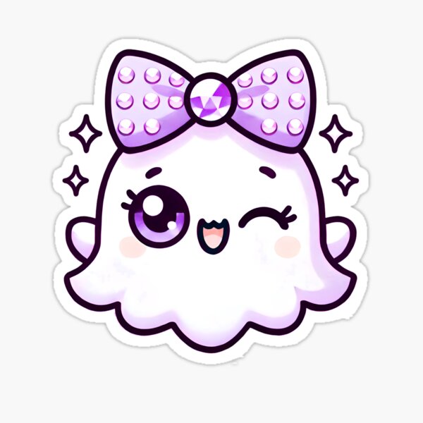 "Cute Winking Kawaii Ghost with Glamorous Bow - Adorable Pastel Cartoon ...