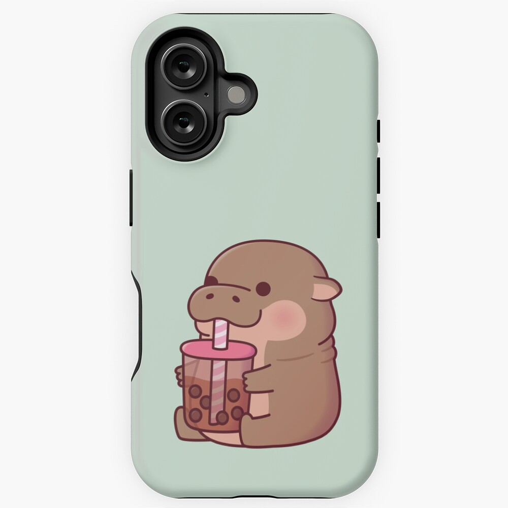 "Cute Baby Hippo Drinking Boba Tea" Sticker for Sale by rustydoodle ...