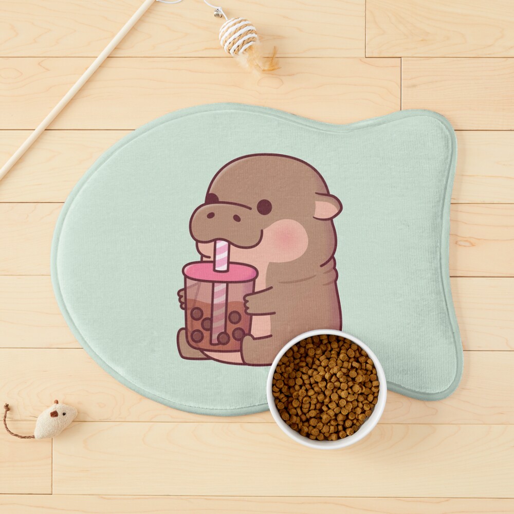 "Cute Baby Hippo Drinking Boba Tea" Sticker for Sale by rustydoodle ...