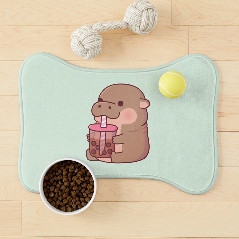 "Cute Baby Hippo Drinking Boba Tea" Sticker for Sale by rustydoodle ...