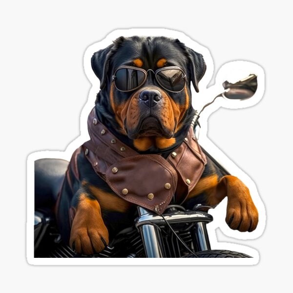 "Rottweiler on a Motorcycle" Sticker for Sale by StoreWCoolStuff ...