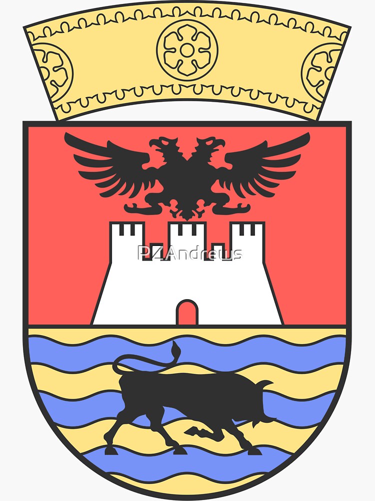 "Emblem of Vlorë County, Albania" Sticker by PZAndrews | Redbubble