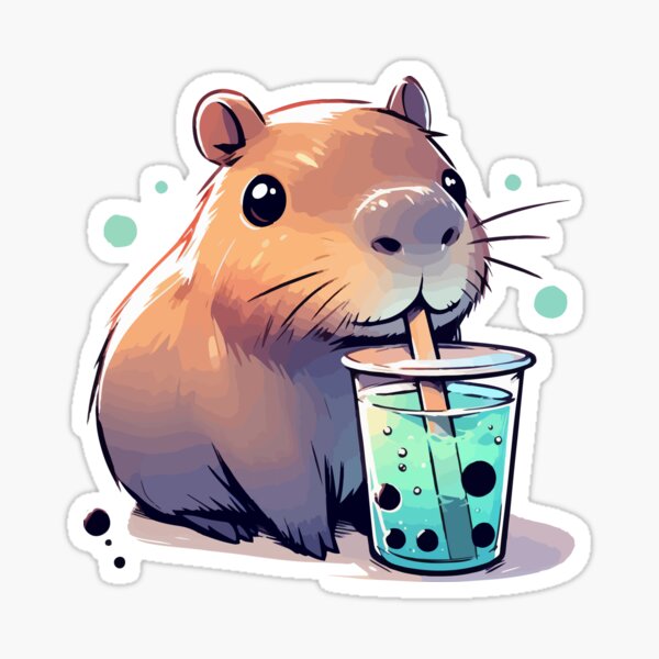 "Cute Capybara Drink Boba Tea" Sticker for Sale by TomFrontierArt ...