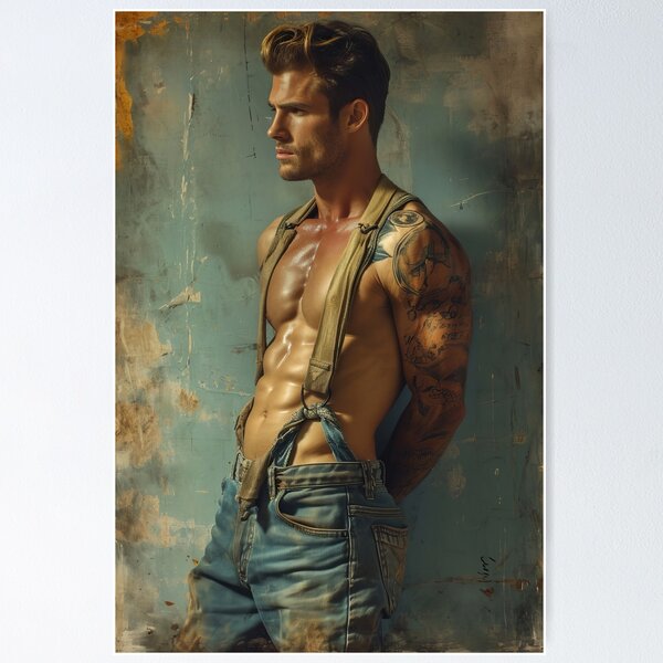 "Muscular Men, Retro Aesthetic, Strength and Masculinity" Poster for ...