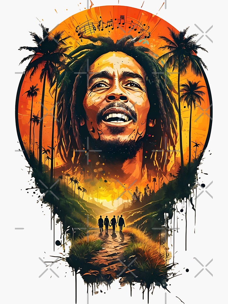 Pegatina for Sale con la obra «Bob Marley Palm Tree Island: Colección ...
