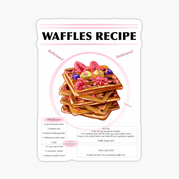 "Waffles Recipe, how to make Waffles, food" Sticker for Sale by ...
