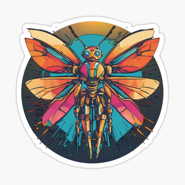 "Dragonfly Robot Knight Gold Armor Orange Pink Wings" Sticker for Sale ...