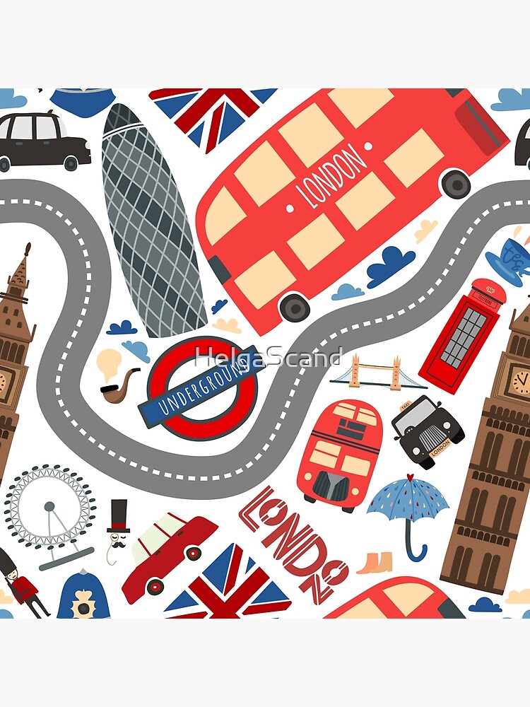 "London doodles pattern. Red bus, ferris wheel, black cab etc." Poster ...