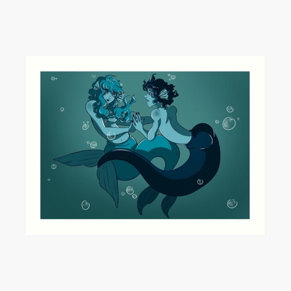 "Marfolk - Mermaid and Merman couple" Art Print for Sale by Animefanka ...