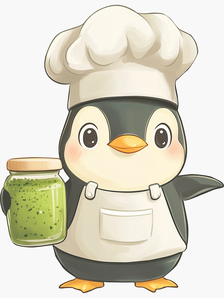 "Penguin chef with pesto " Sticker for Sale by Malkavianka | Redbubble