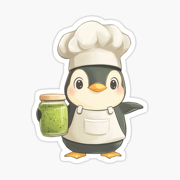 "Penguin chef with pesto " Sticker for Sale by Malkavianka | Redbubble