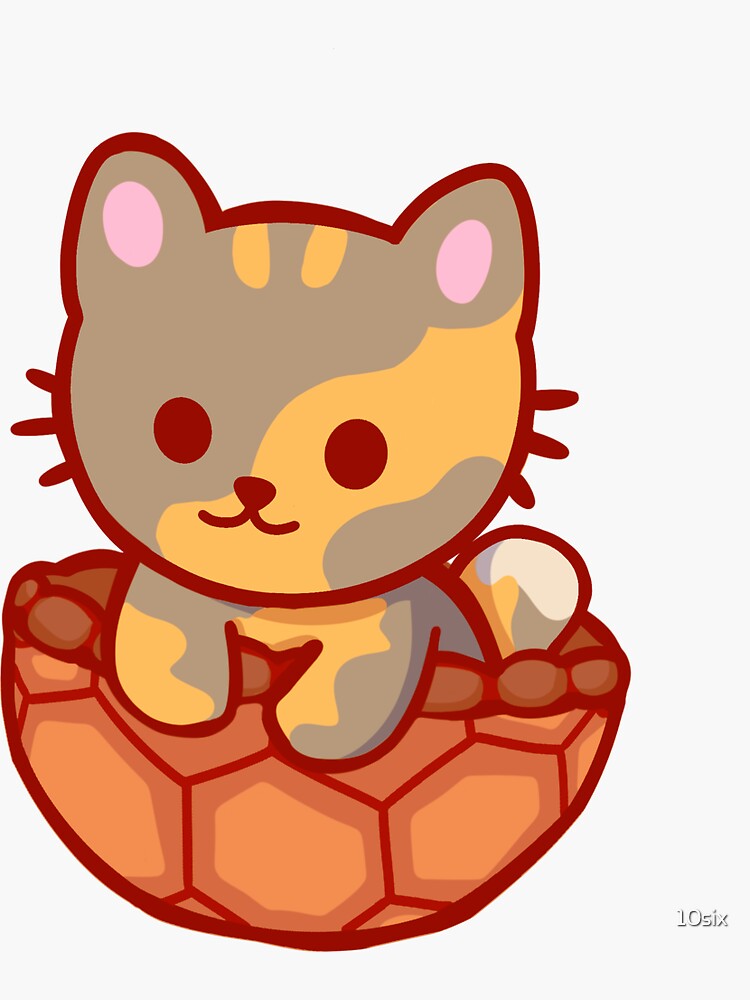 "Tortoiseshell Cat in Shell Cute Sticker" Sticker for Sale by 10six ...