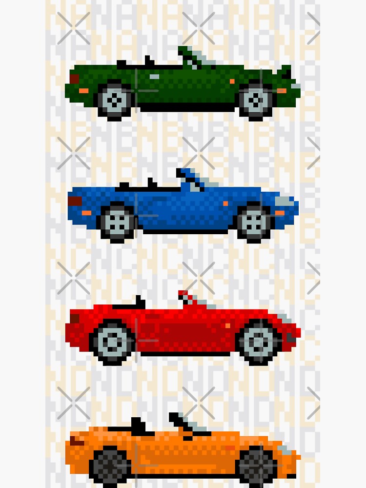 "Pixel art Miata generations special editions with text" Sticker for ...