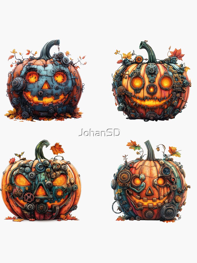 "Steampunk Pumpkin Stickers – Mechanical Jack-o'-Lantern Set" Sticker ...