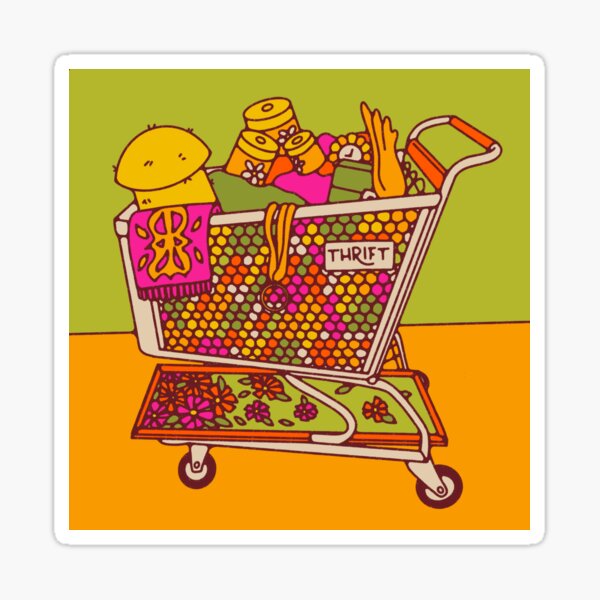 "Thrift " Sticker for Sale by dizzyfitzstudio | Redbubble