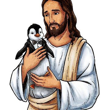 "funny pesto the king penguin with jesus Sticker" Sticker for Sale by ...