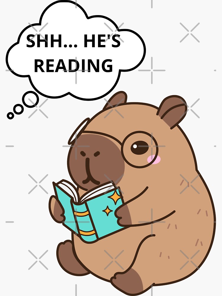"Shhh he is reading. Cute Kawaii Capybara reading a book with stars ...