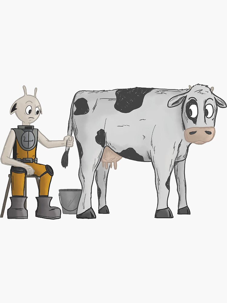 "Jinx - Milking a cow" Sticker by CameronGillum | Redbubble