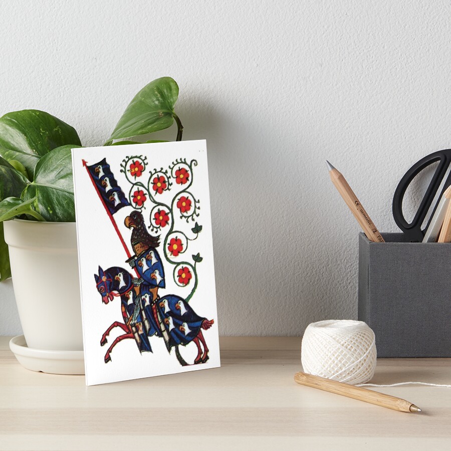 "BLUE KNIGHT OF EAGLES HORSEBACK, MEDIEVAL MINIATURE WITH RED ROSES ...