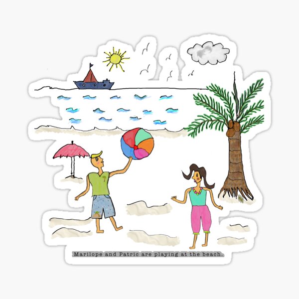 "Marilope and Patric are playing at the beach." Sticker for Sale by ...