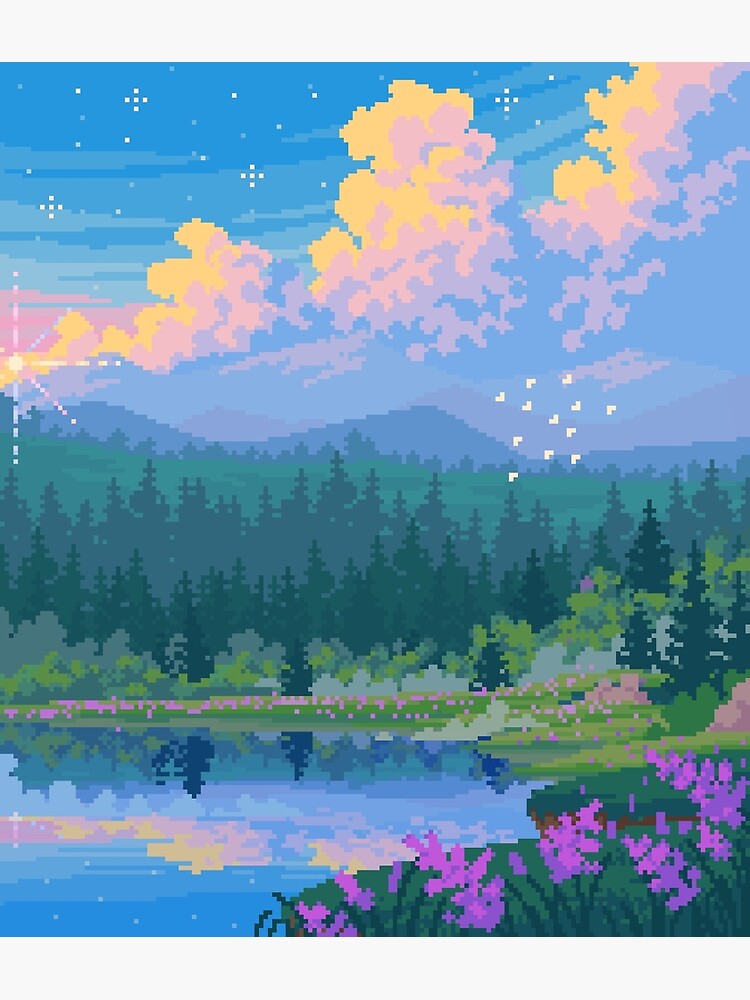 "Lake pixel art scenery" Canvas Print for Sale by pixelatedprints ...