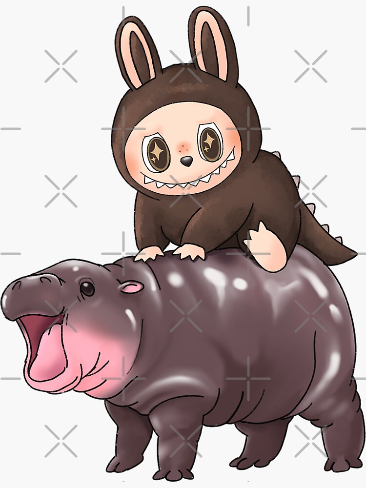 "Labubu Riding Moo Deng Macaron Zimomo Cute" Sticker for Sale by ...