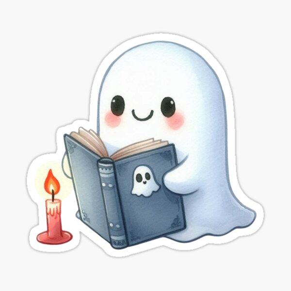 "Halloween Themed Cute Baby Ghost Reading Book" Sticker for Sale by Dee ...