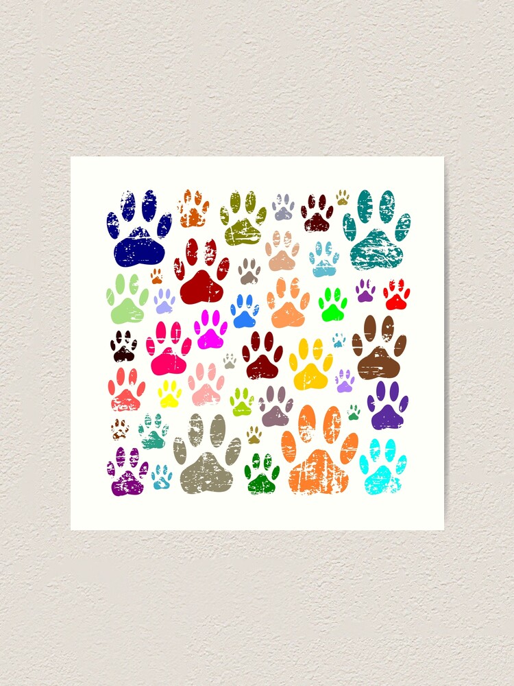 "Distressed Colorful Dow Paw Prints" Art Print for Sale by Almdrs ...