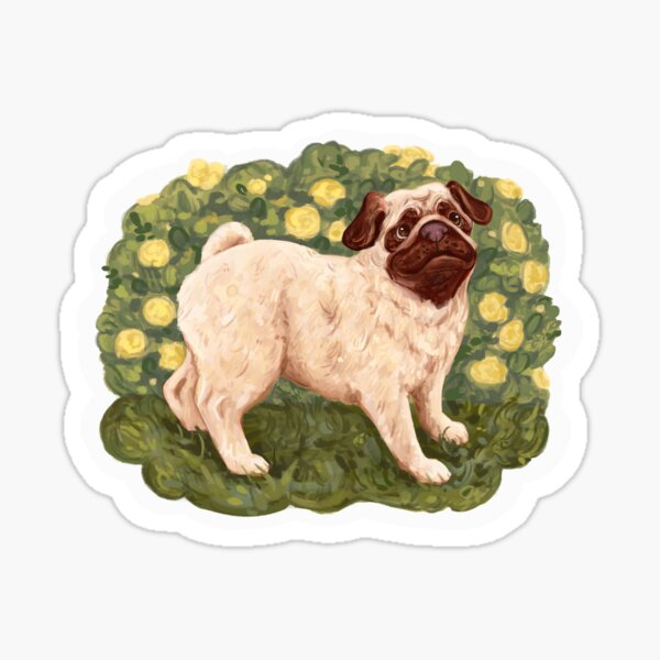"Cute Pug Floral Painting | Cottagecore Dog Art" Sticker for Sale by ...
