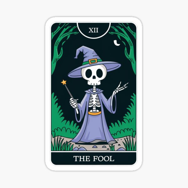 "The Fool Skeleton Tarot Card - Spooky Halloween Witch Design" Sticker ...