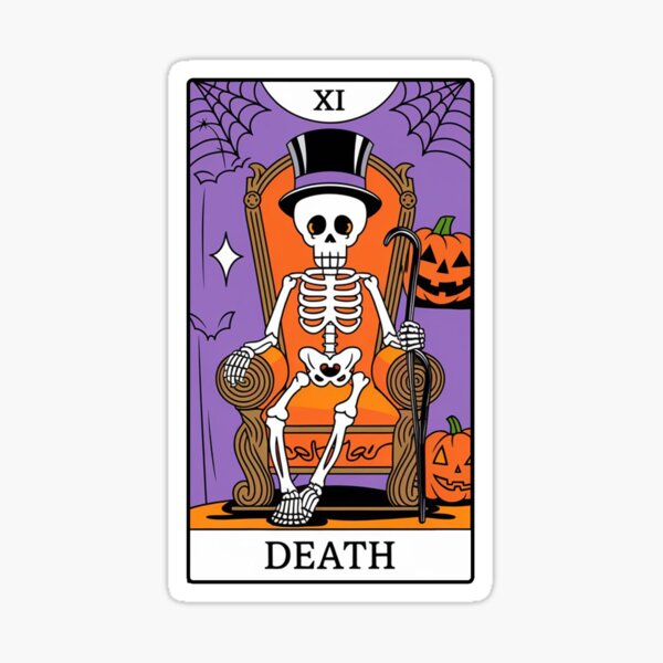 "The Death Tarot Card - Halloween Skeleton in Top Hat Design" Sticker ...