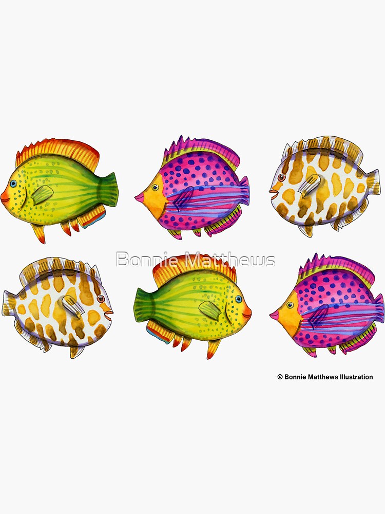 "6 fun roundish tropical fish" Sticker for Sale by BonnieCreative ...