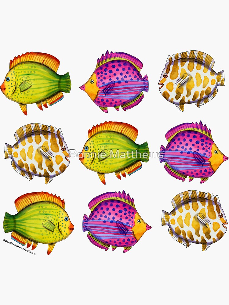 "9 colorful tropical fish" Sticker for Sale by BonnieCreative | Redbubble