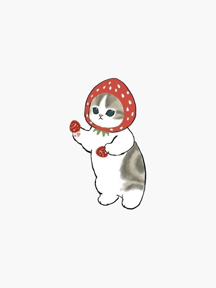"Mofusand Strawberry Hat" Sticker for Sale by penny555 | Redbubble