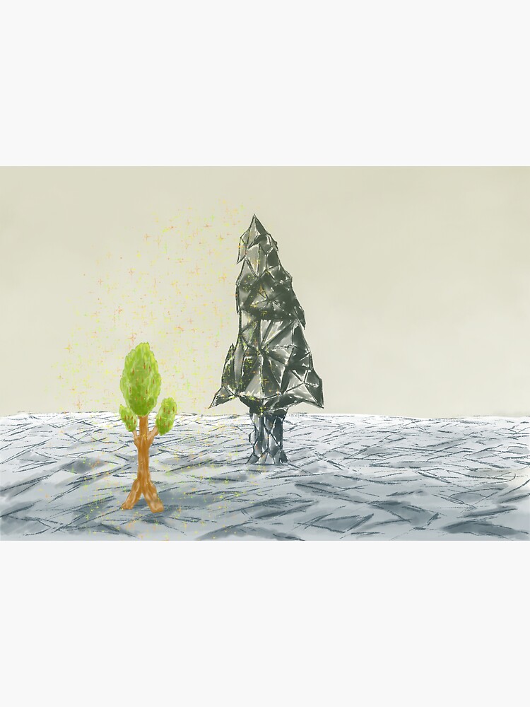 "Conversation between a green tree and stone tree " Sticker for Sale by ...