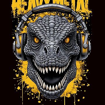 "Heavy Metal T-Rex Dinosaur with Headphones Design" Sticker by JFMun ...